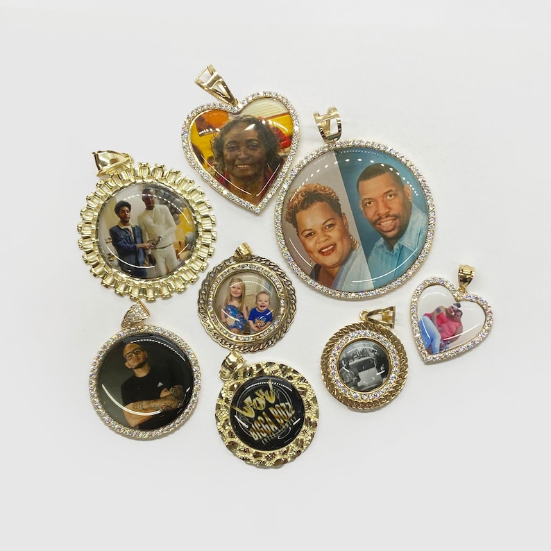 10K & 14k Solid Gold Custom Photo Frame Charm Pendant Necklace ...