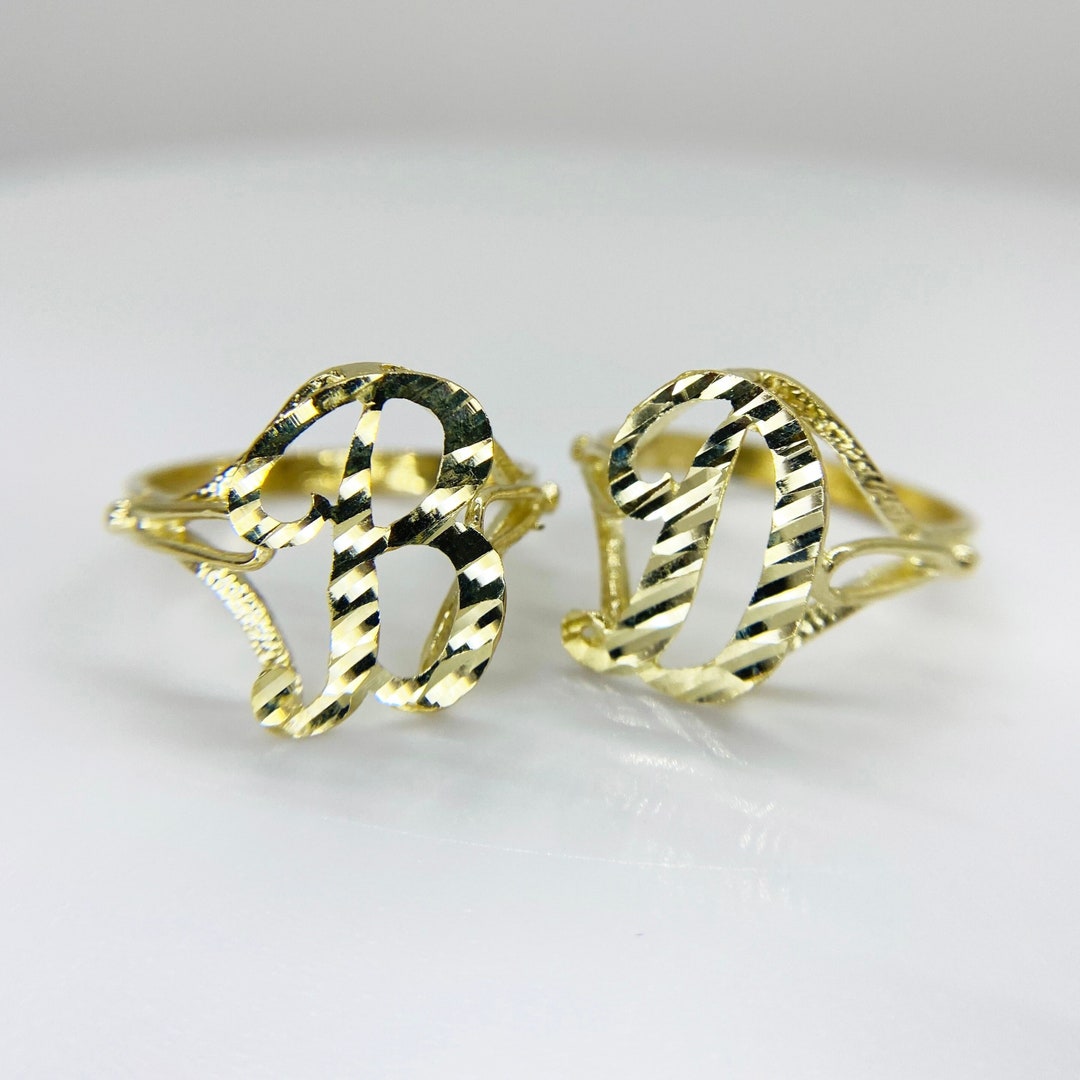10k Solid Gold Cursive Initial Letter Monogram Ring (small 16.2mm ...