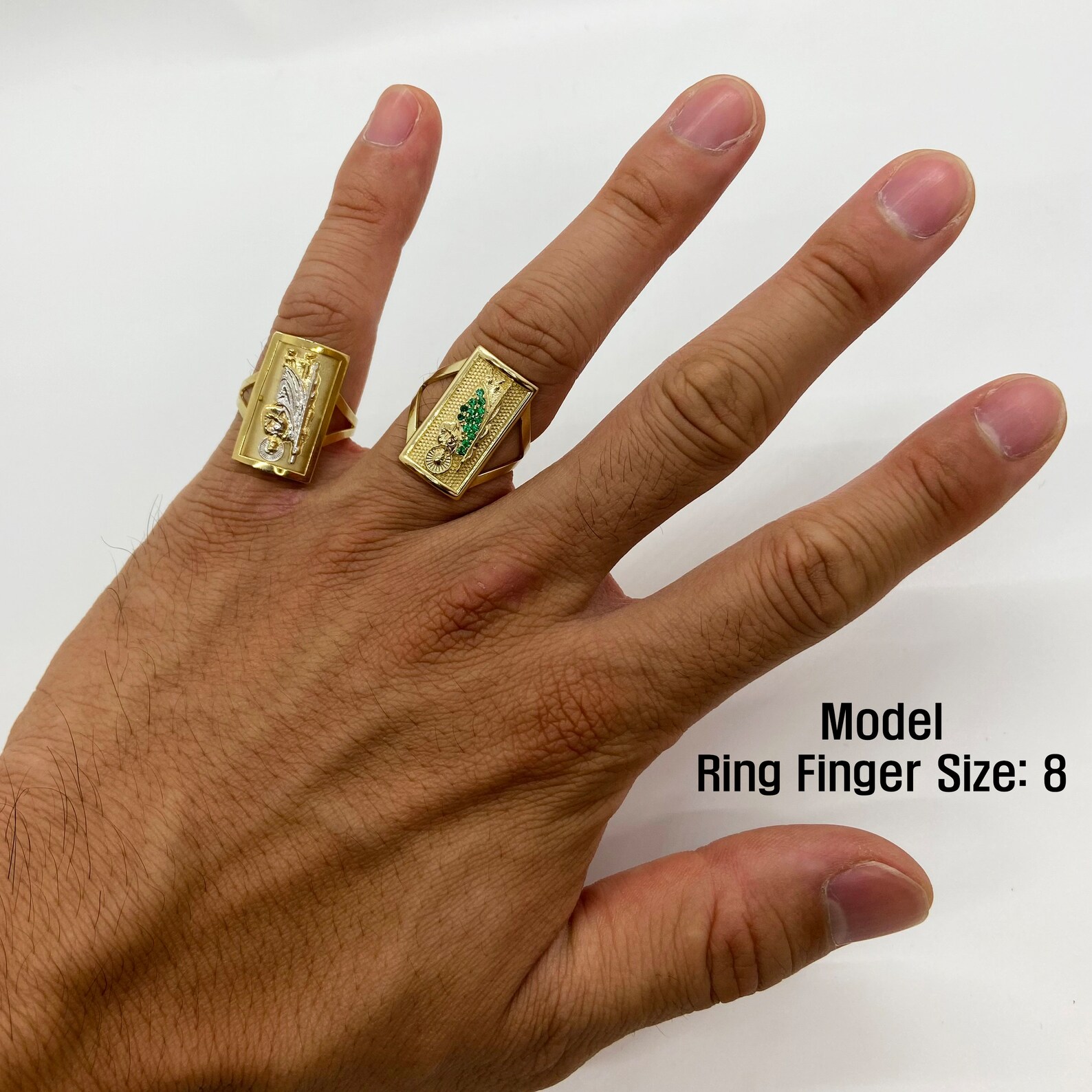 14k Solid Gold St Jude San Judas Ring With Green CZ Square Rectangular ...