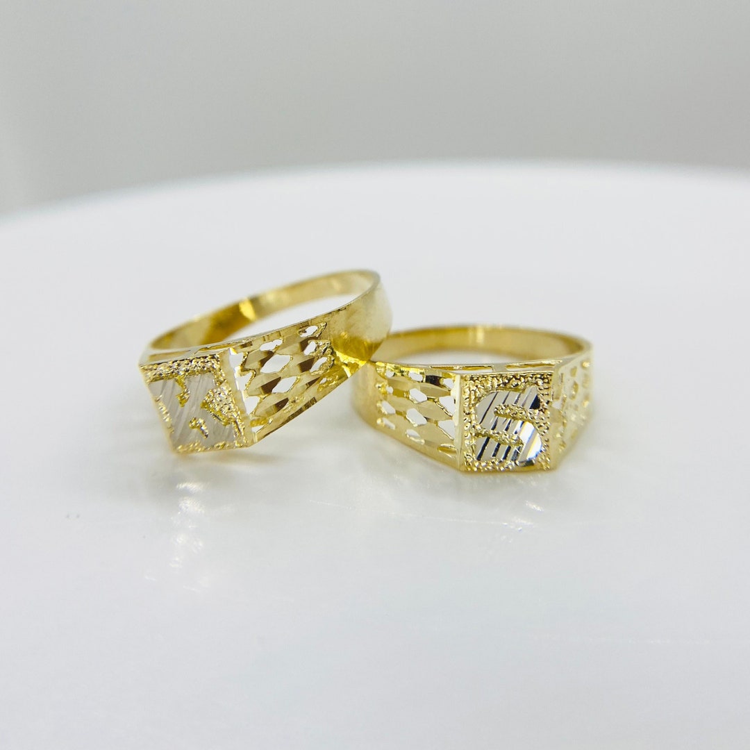 10k Solid Gold Diamond Cut Initial Letter Alphabet Monogram Ring for ...