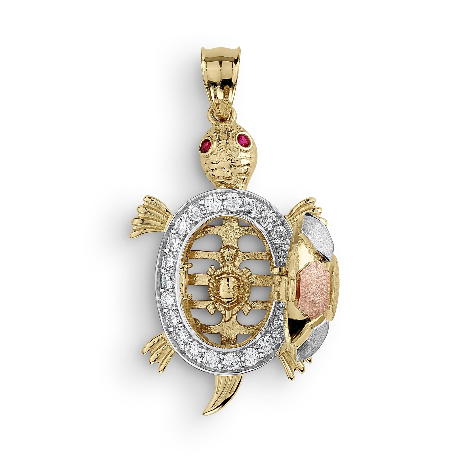 10k & 14k Solid Gold Turtle Open Back Pendant Necklace for Women Girl ...