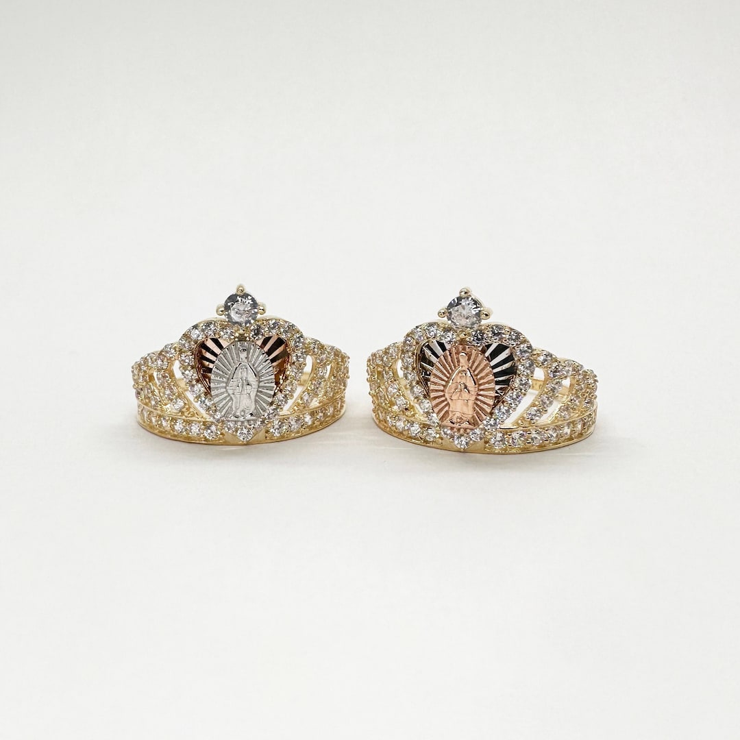 10k & 14k Solid Gold Virgin Mary Virgen Maria Crown CZ Ring for Women ...