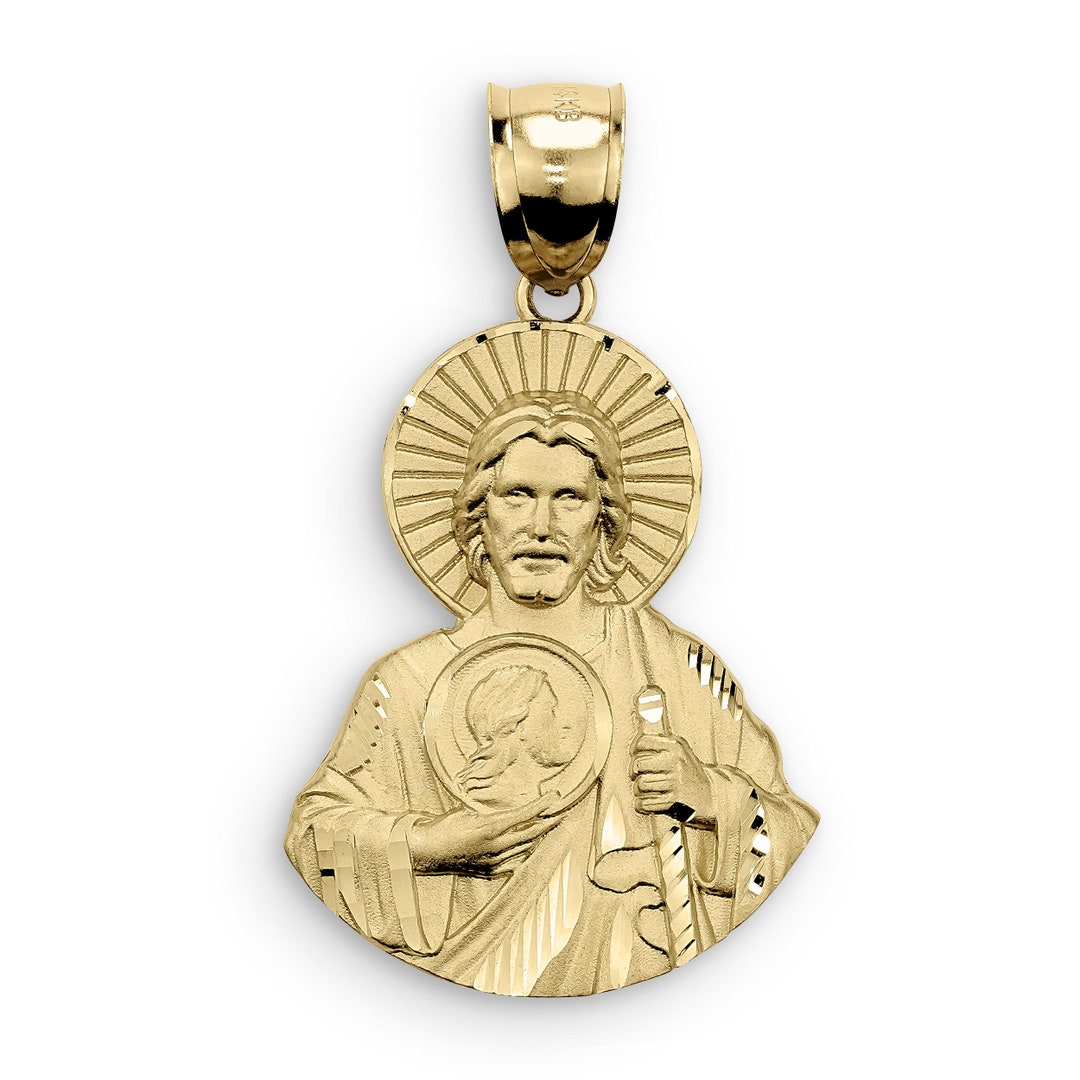 14k Solid Gold Saint Jude San Judas Matte Satin Half Body Charm Pendant ...