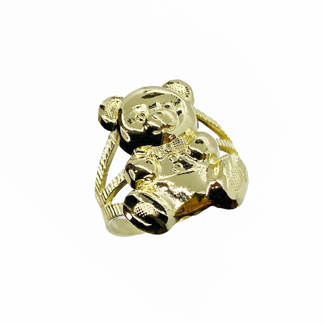 10k Solid Gold Cute Teddy Bear Ring for Women Her Girls / Unique Gift ...