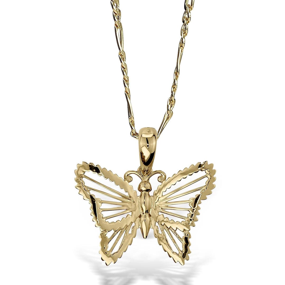 10k & 14k Solid Gold Butterfly Pendant Necklace Classic Charm for Women ...
