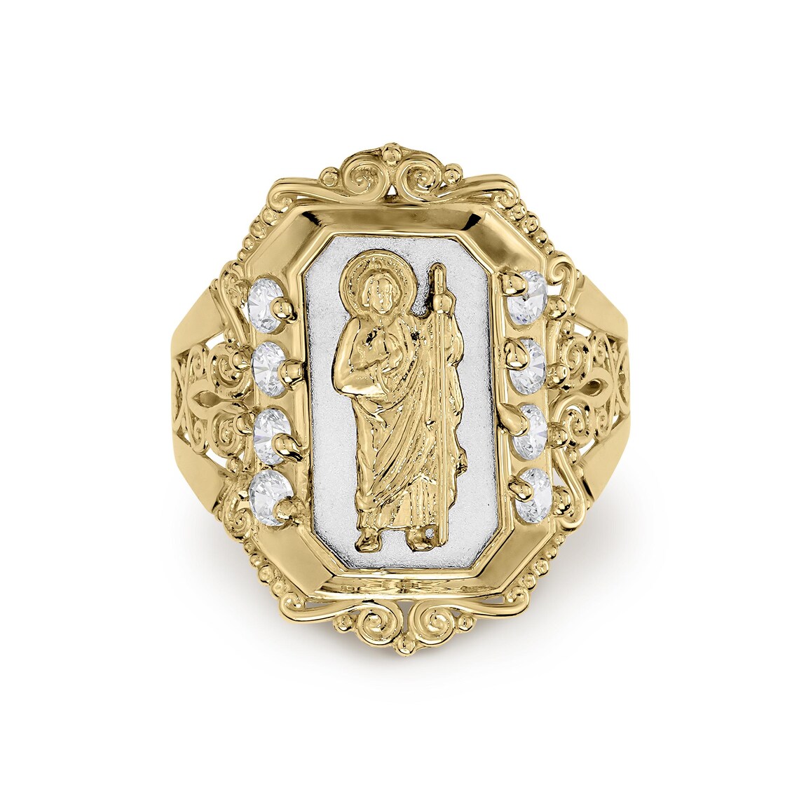 10k & 14k Solid Gold San Judas (saint Jude) Ring Rectangular CZ Vintage ...