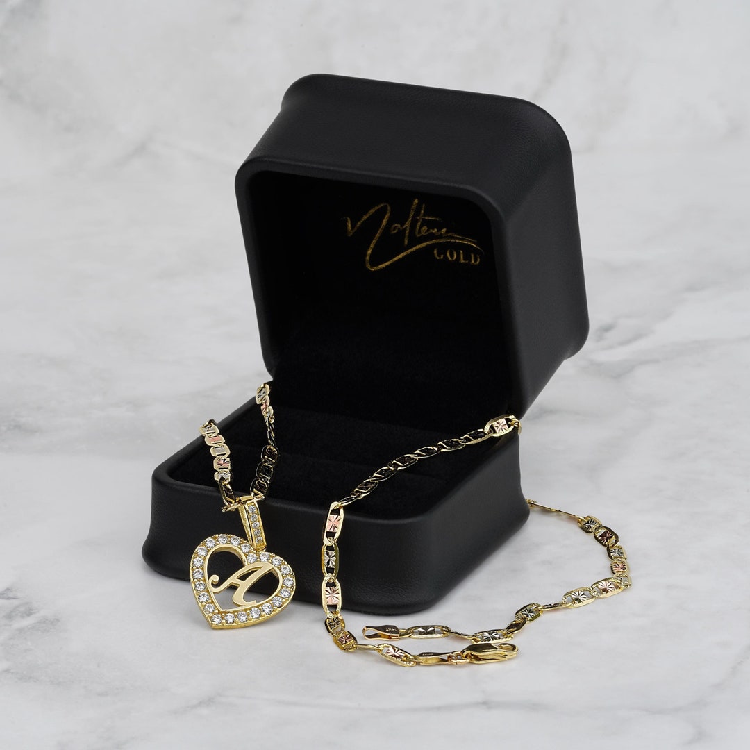 10k Solid Gold Cursive Initial Letter Alphabet CZ Heart Pendant ...