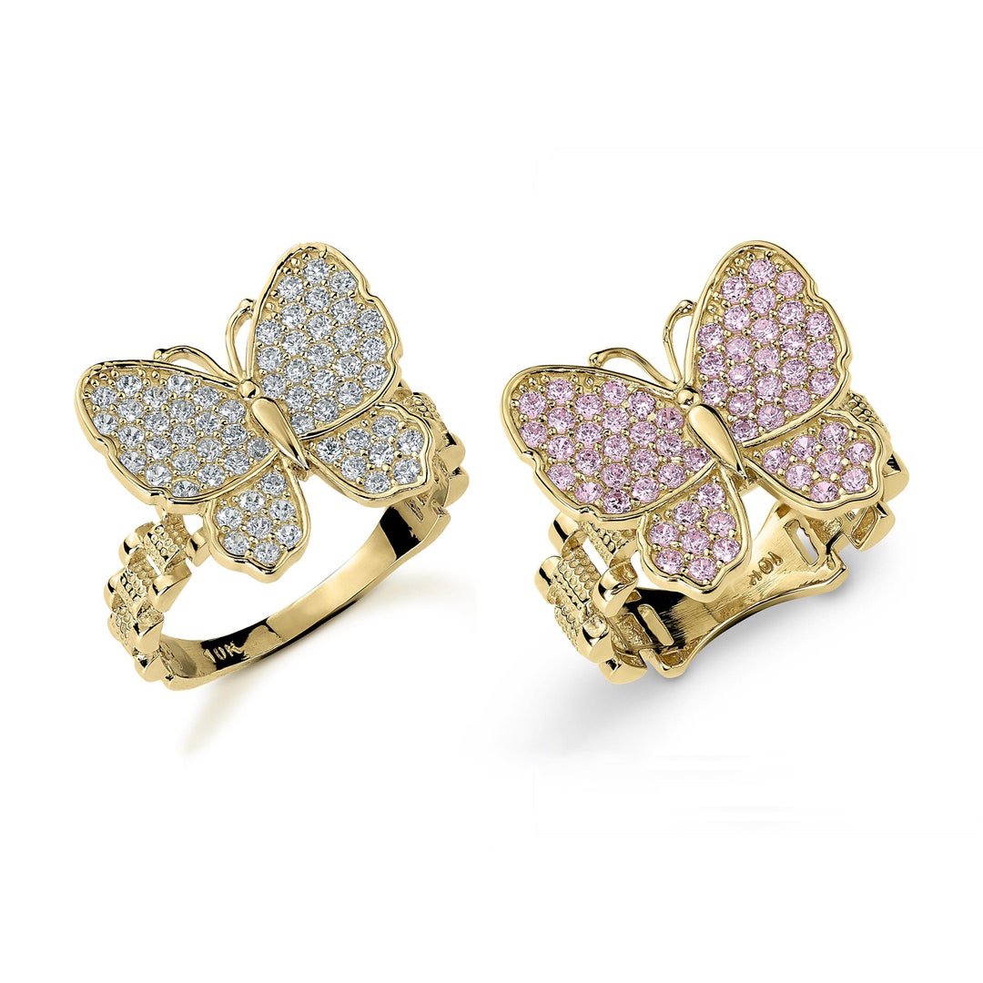 10k Solid Gold Butterfly Bug Beautiful CZ Rollie Band Ring for Women ...