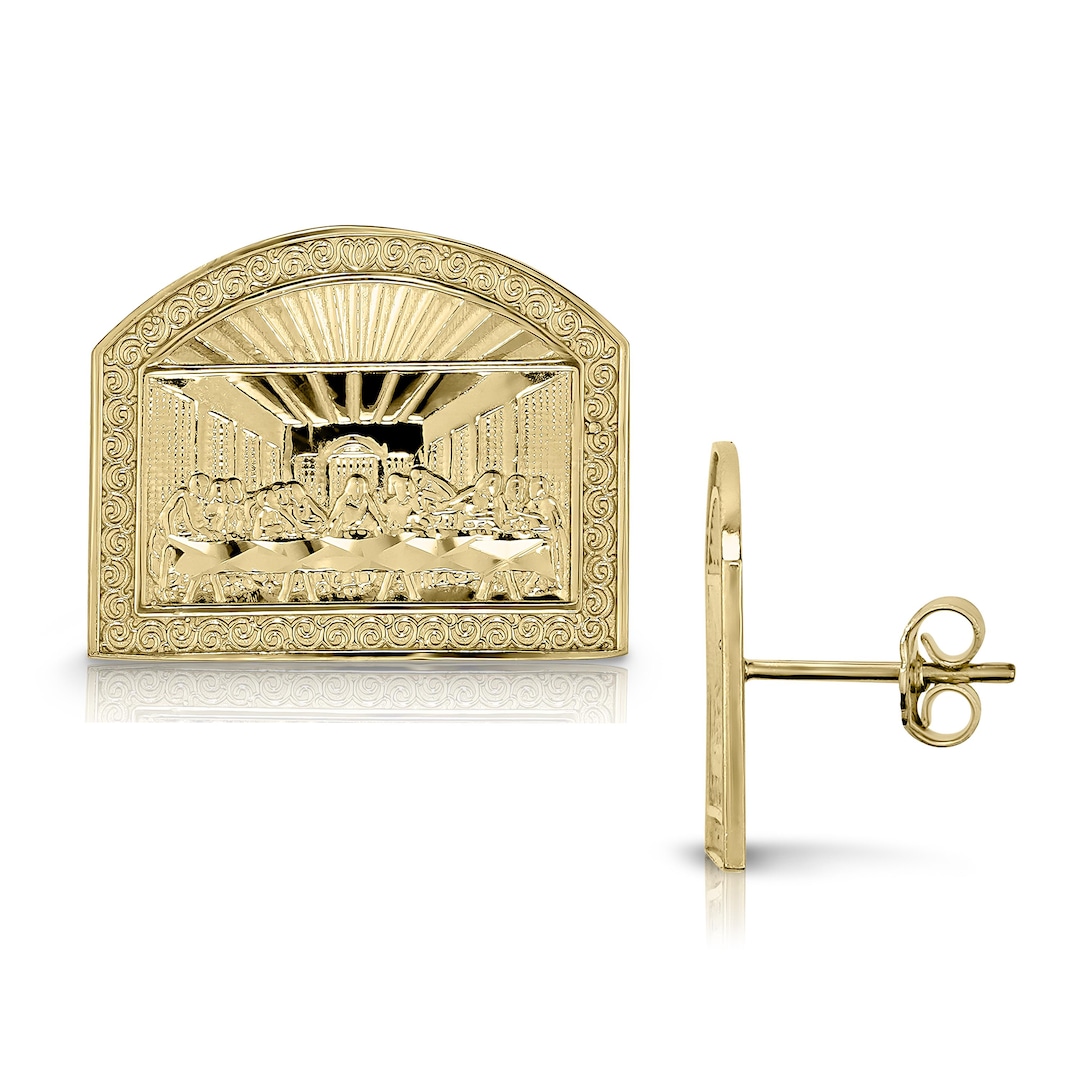 10k Solid Gold Jesus Last Supper Luxury Stud Earrings Push Back for Boy ...