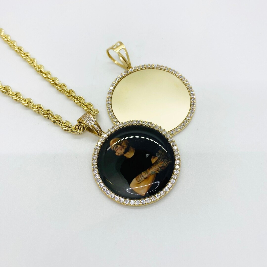 10k/14k Gold Medallion Necklace, Personalized Photo CZ Charm - Etsy