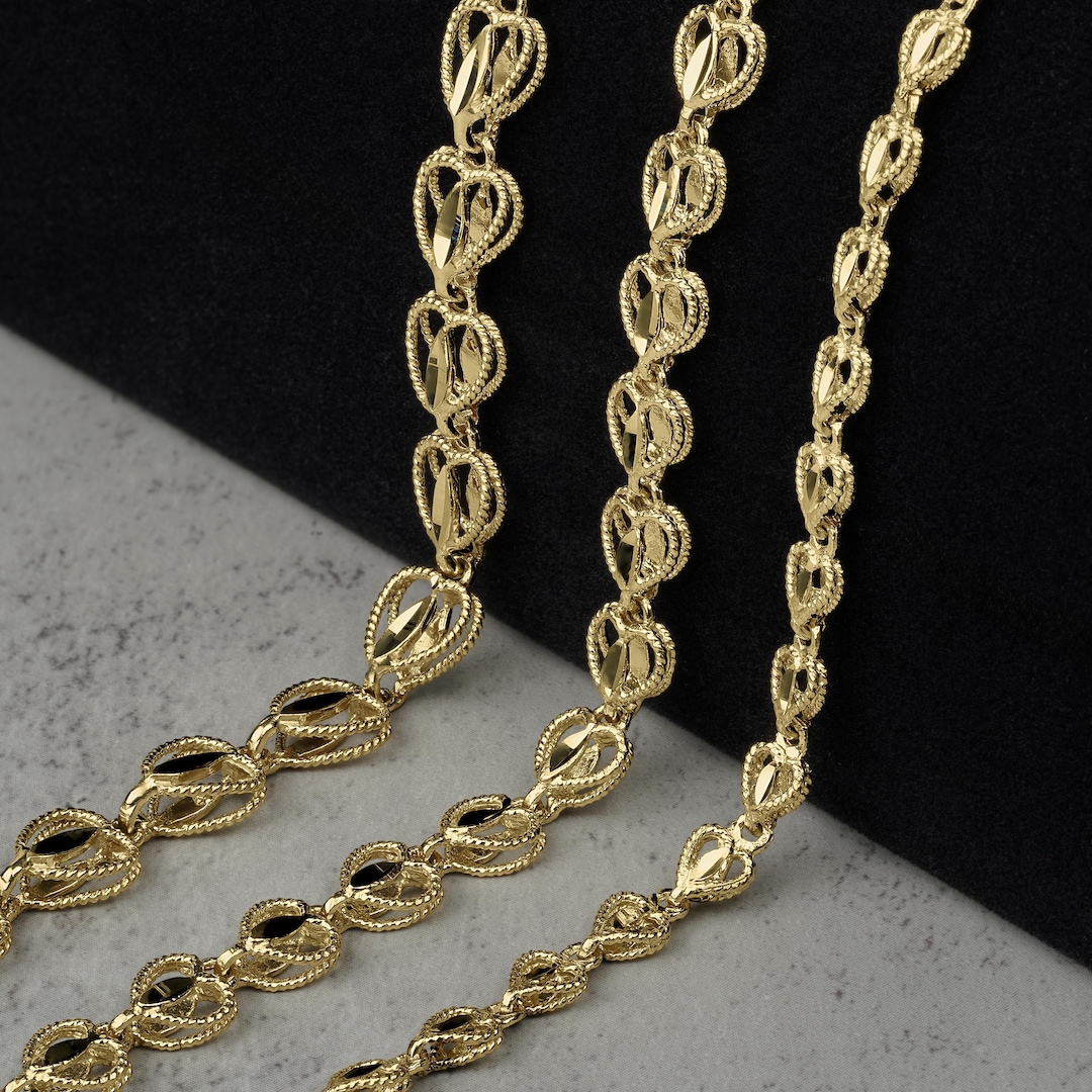 10k Solid Gold Classic Heart Turkish Turkey Link Chain Necklace for ...