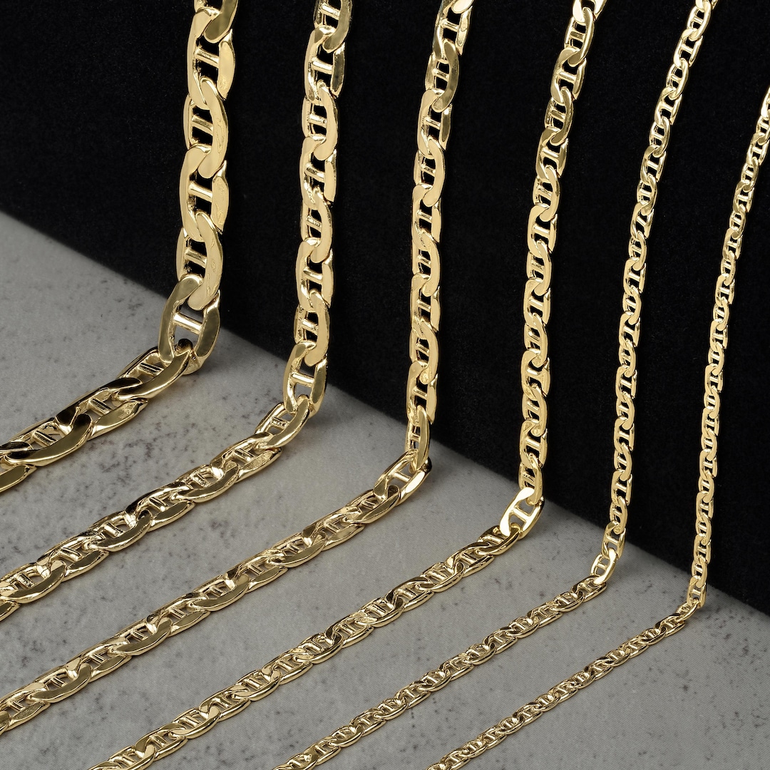 10k Gold Mariner Chain Necklace: Classic Unisex Jewelry - Etsy