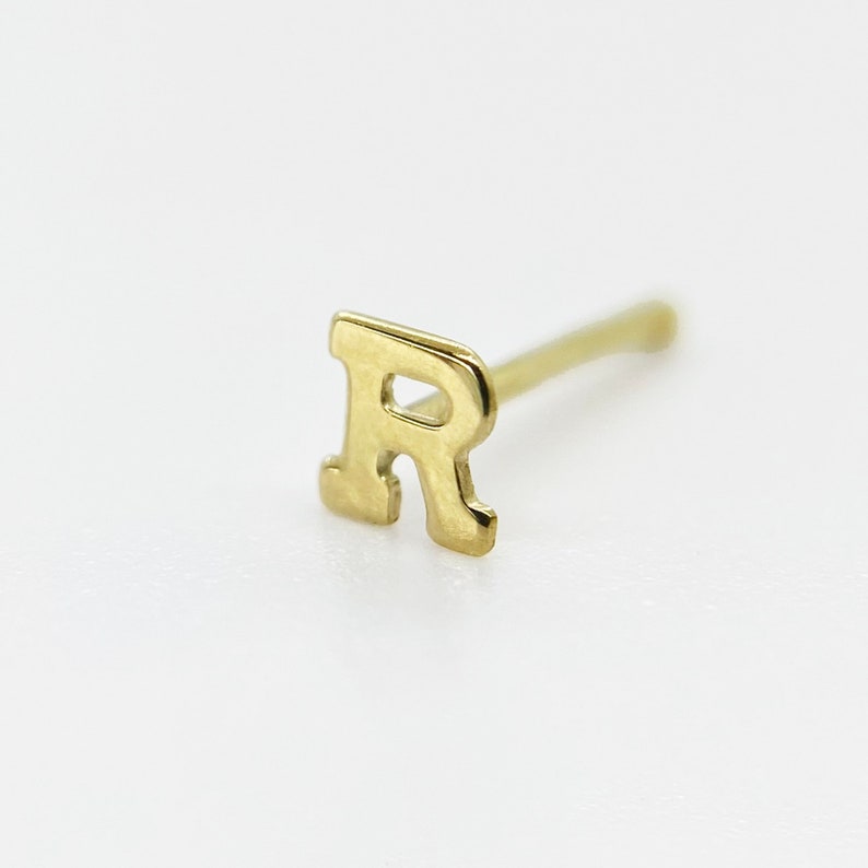 14k Solid Gold Initial Nose Ring Personalized Alphabet Ball End Stud ...