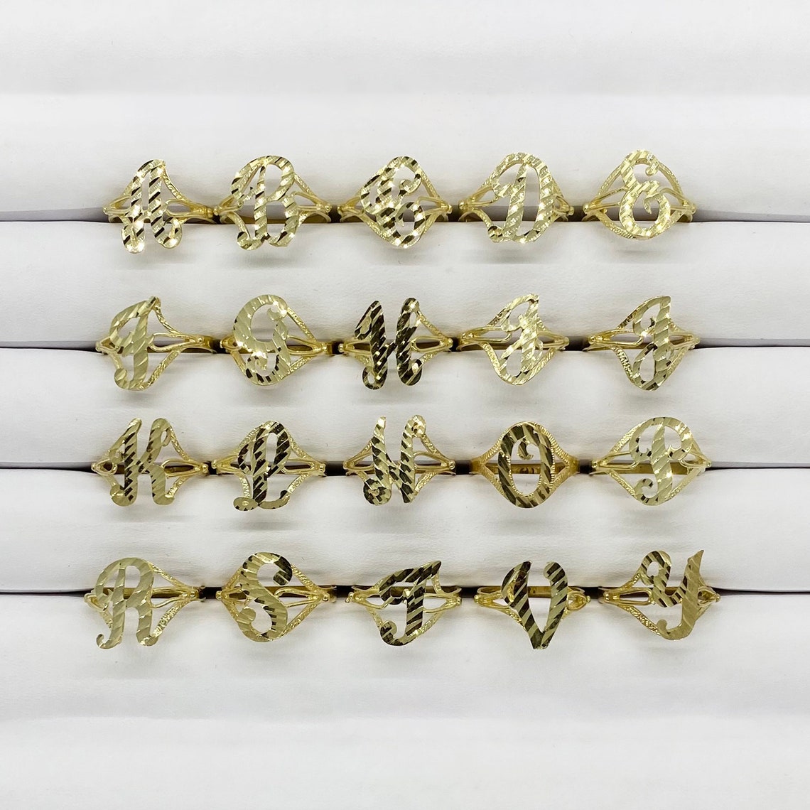 10k Solid Gold Cursive Initial Letter Alphabet Diamond Cut - Etsy