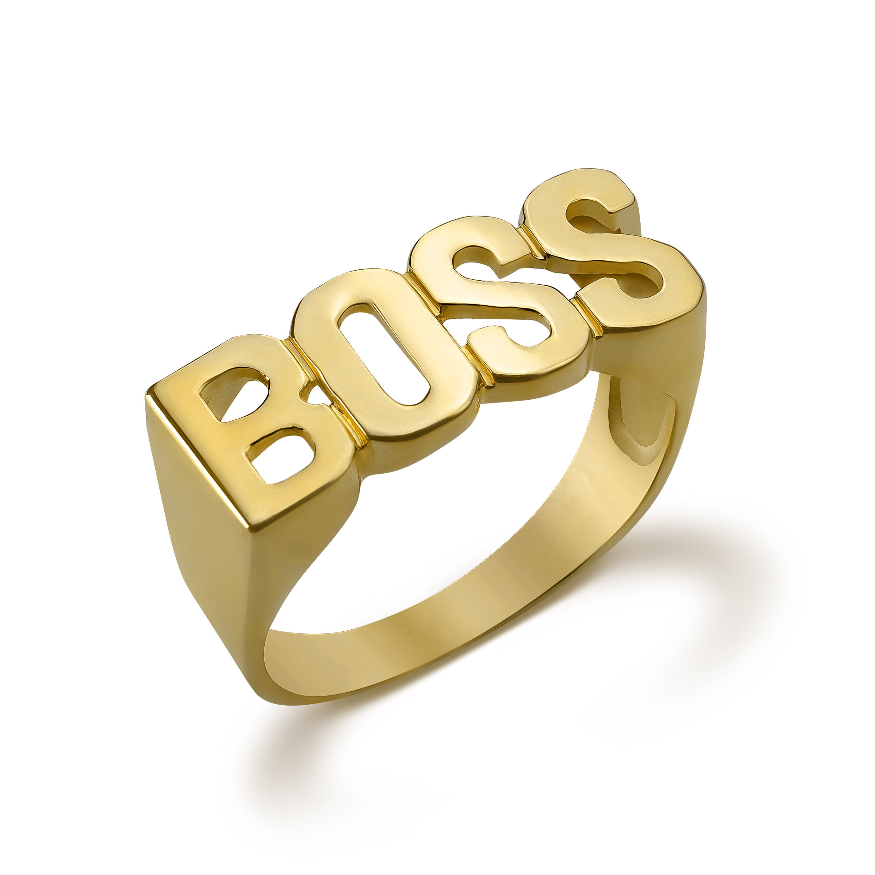 10K Solid Gold Word Boss Statement Ring for Boy Men Bold Classic Design Perfect Gift for Birthdays Holidays Anniversaries or Special Days