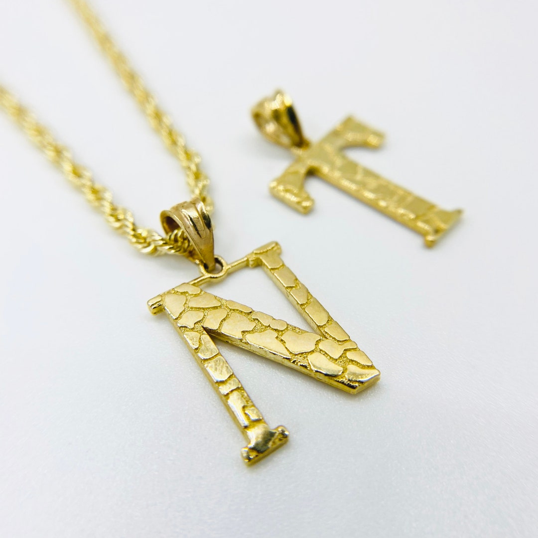 10k Solid Gold Initial Nugget Letter Alphabet Charm Pendant Necklace ...