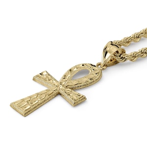 10k Solid Gold Nugget Ankh Celtic Cross Pendant Charm Necklace Unique ...