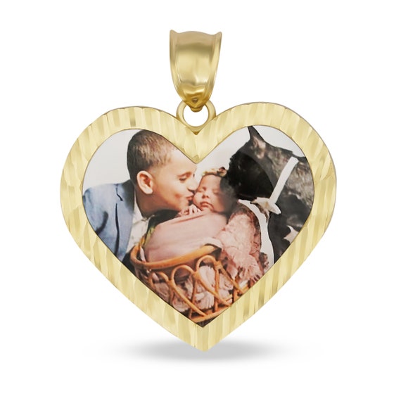 10k Solid Gold Personalized Picture Photo Memory Heart Charm Pendant Necklace Custom DC Framed Keepsake Jewelry Gift for Men Women Dad Mom Etsy