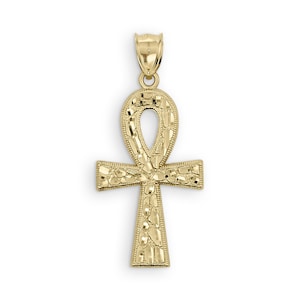 10k Solid Gold Nugget Ankh Celtic Cross Pendant Charm Necklace Unique ...