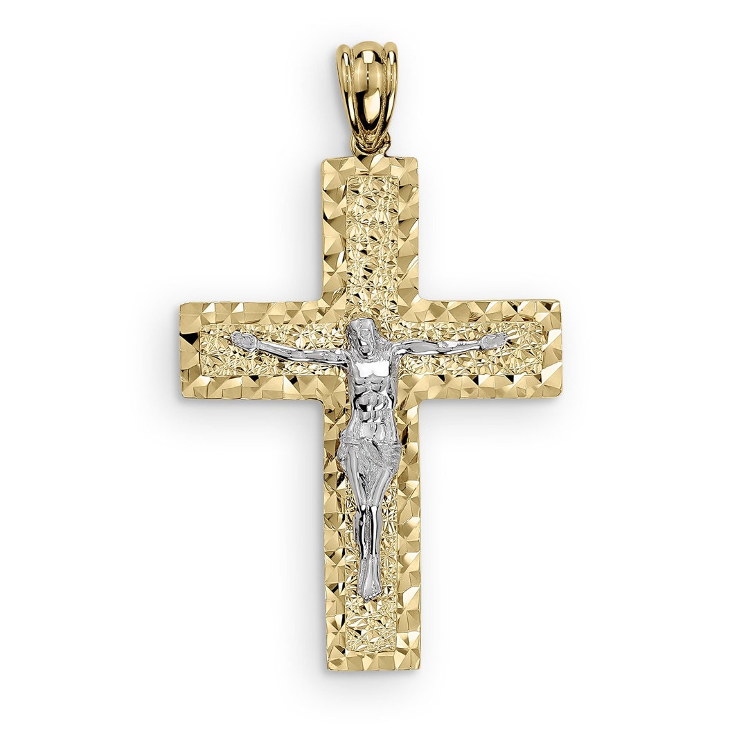 10k & 14k Gold Cross Two-tone Crucifix Nugget Jesus Crucifix Pendant ...