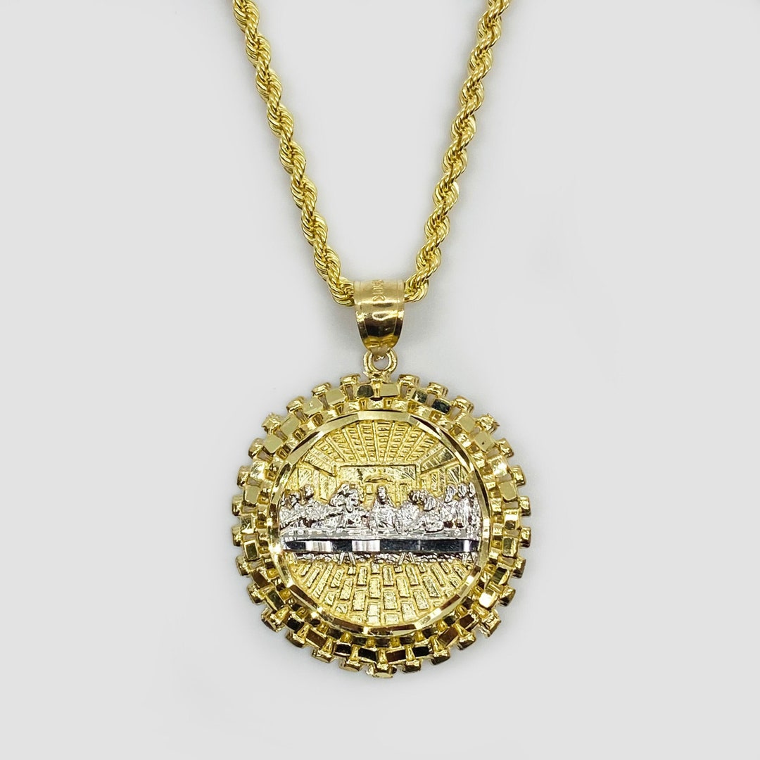 10k & 14k Solid Gold Last Supper Jesus Round Circle Small Rollie ...