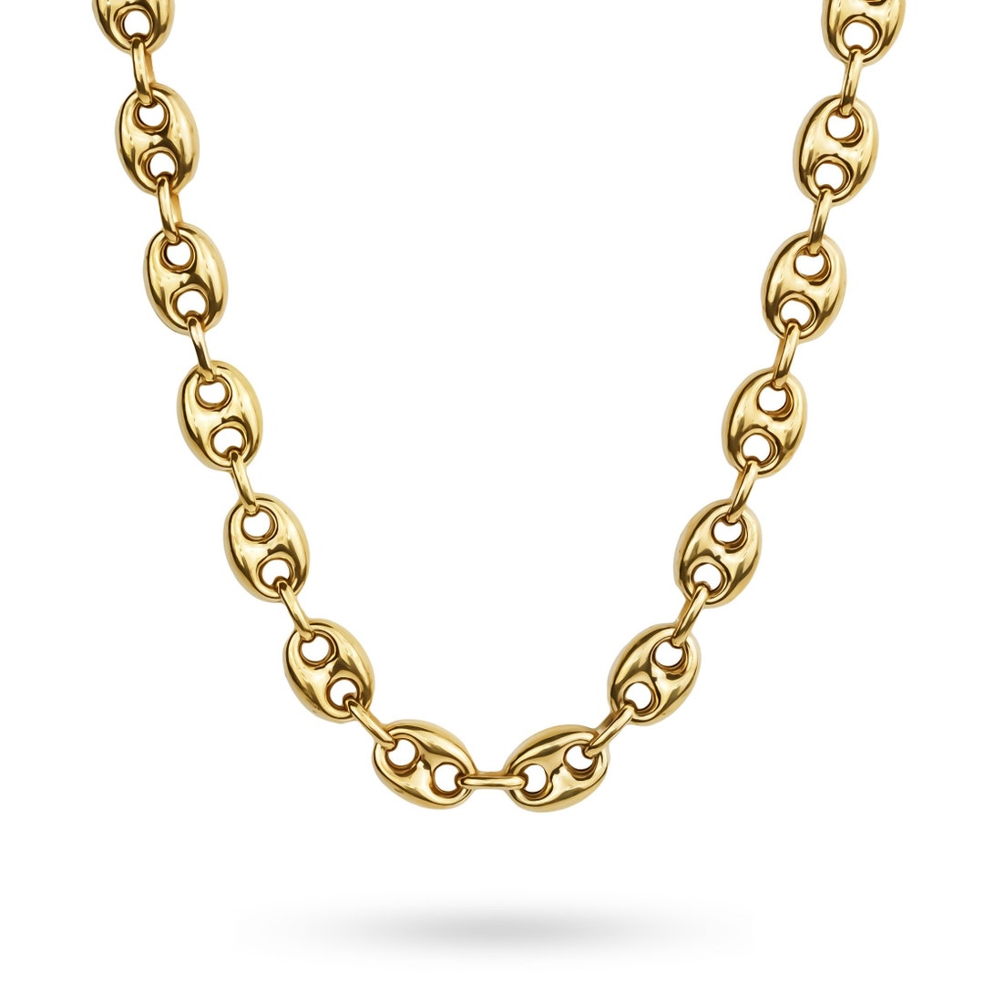 10k & 14k Gold Vintage Hollow Puff Mariner Link Chain Necklace for Men ...