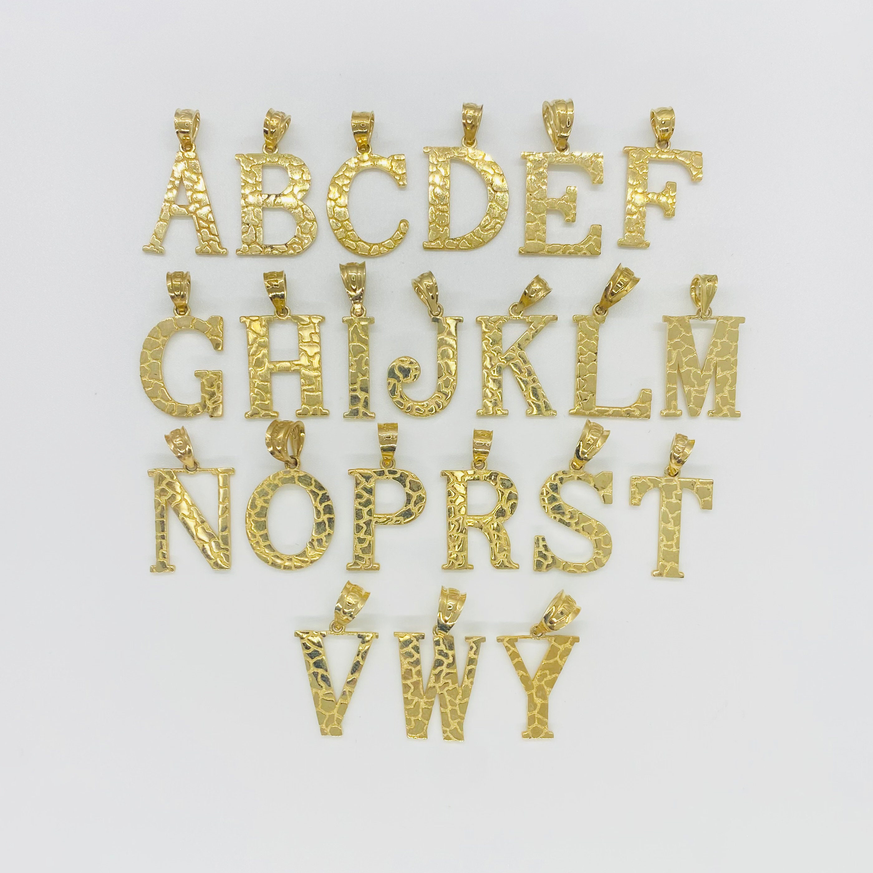 10k Solid Gold Initial Nugget Letter Alphabet Charm Pendant Necklace ...