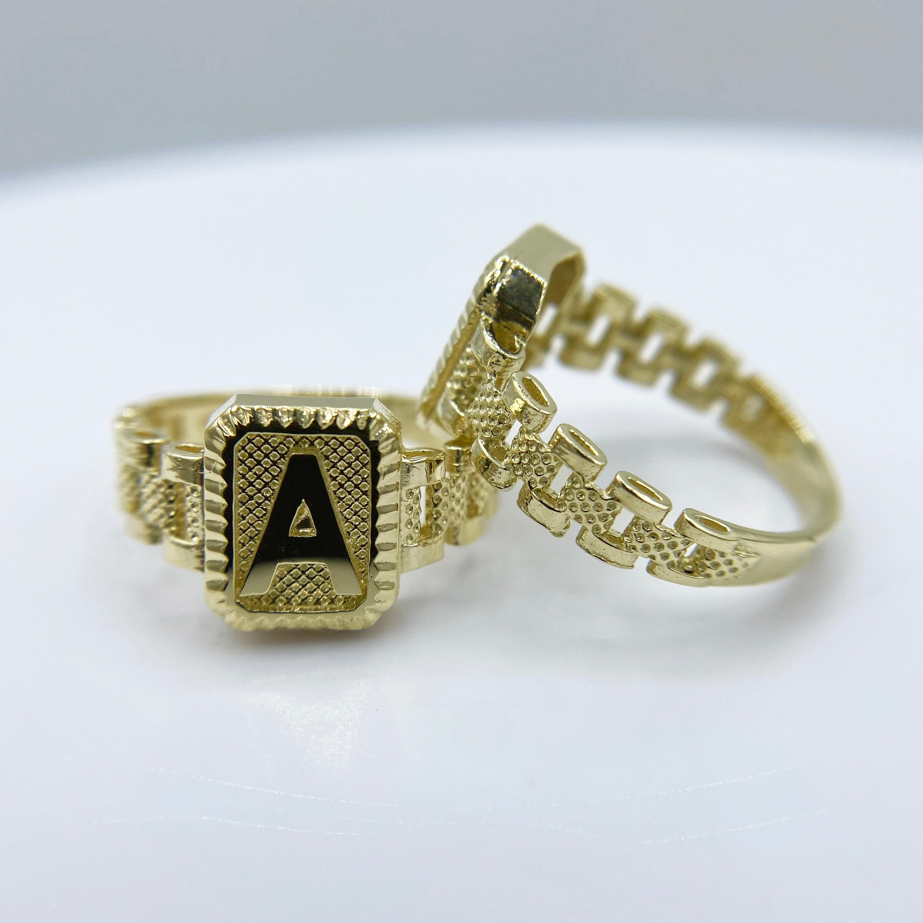 10k Solid Gold Square Initial Letter Alphabet Ring With Rollie - Etsy