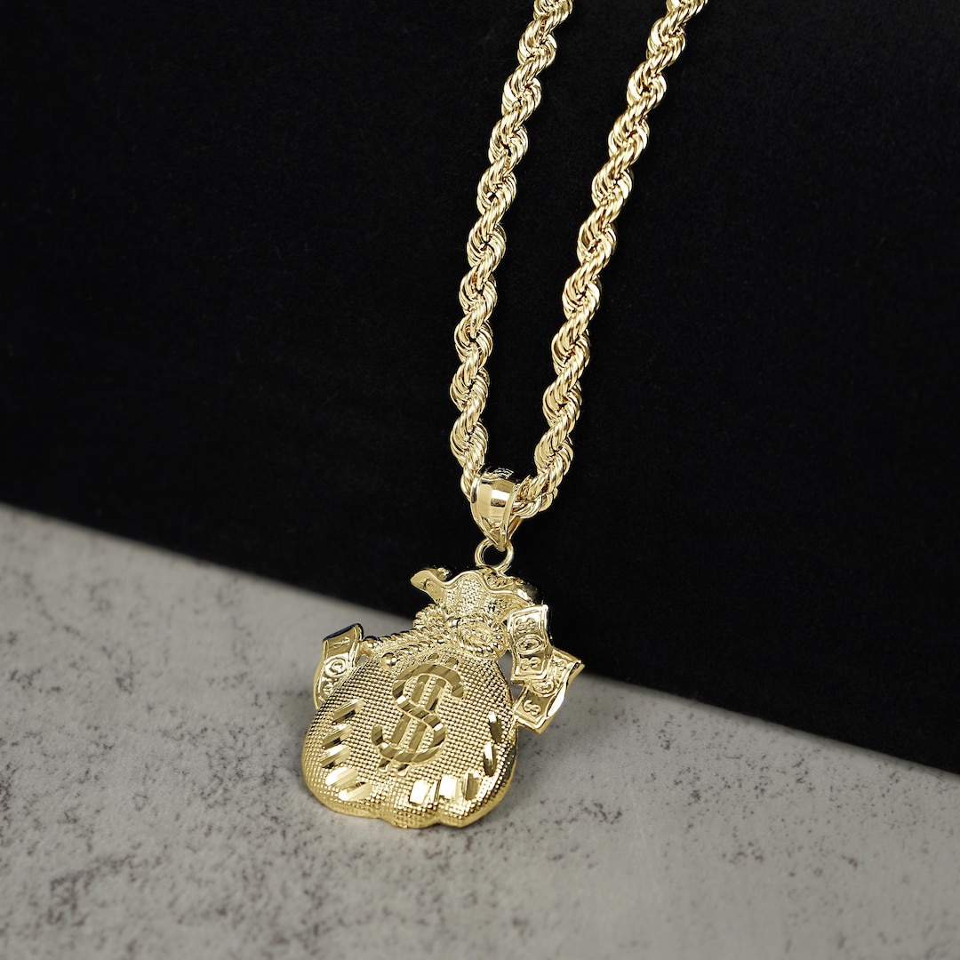 10k Solid Gold Moneybag Charm Pendant Necklace for Men Women / Lucky ...