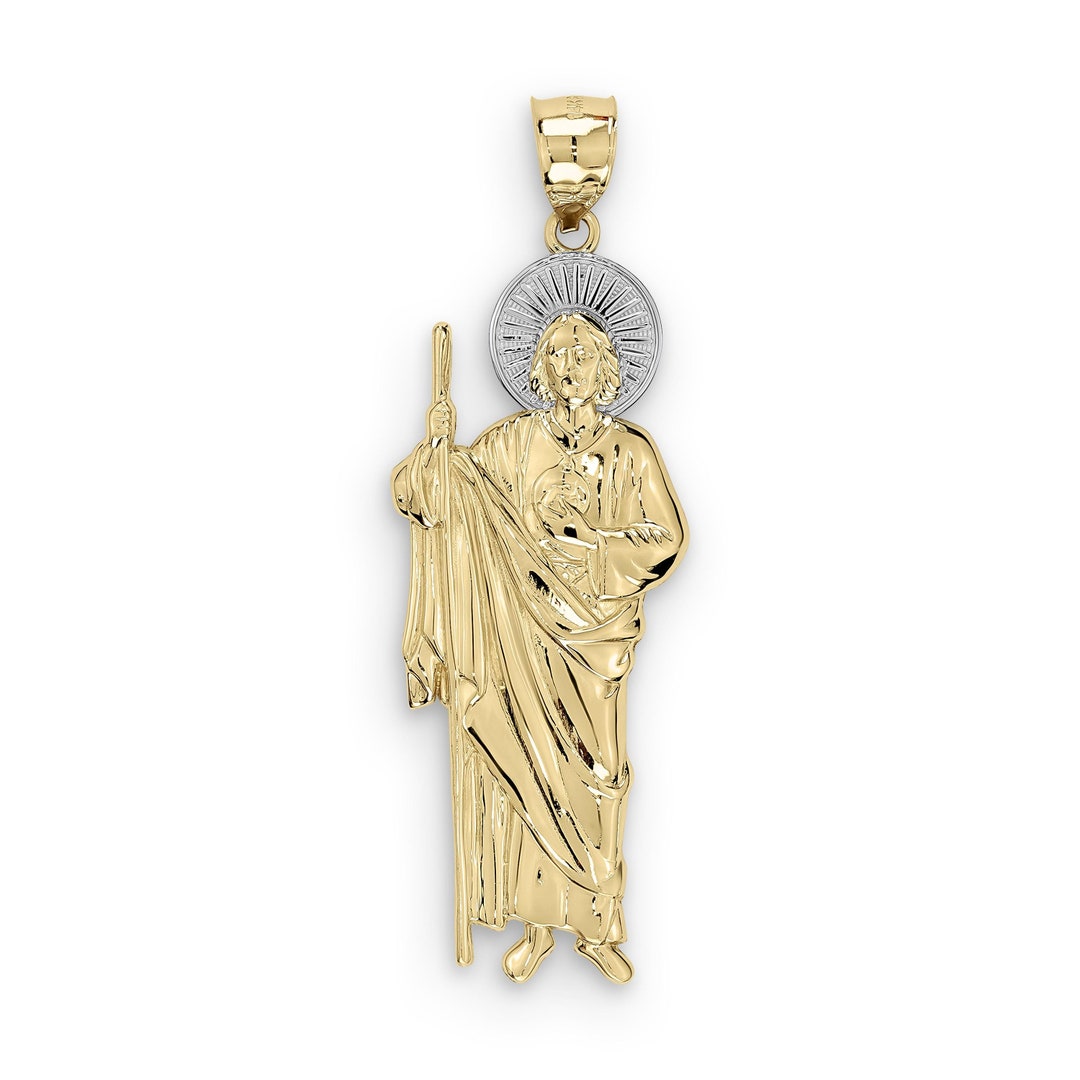 10k & 14k Solid Gold Saint Jude San Judas Two-tone Charm Pendant ...