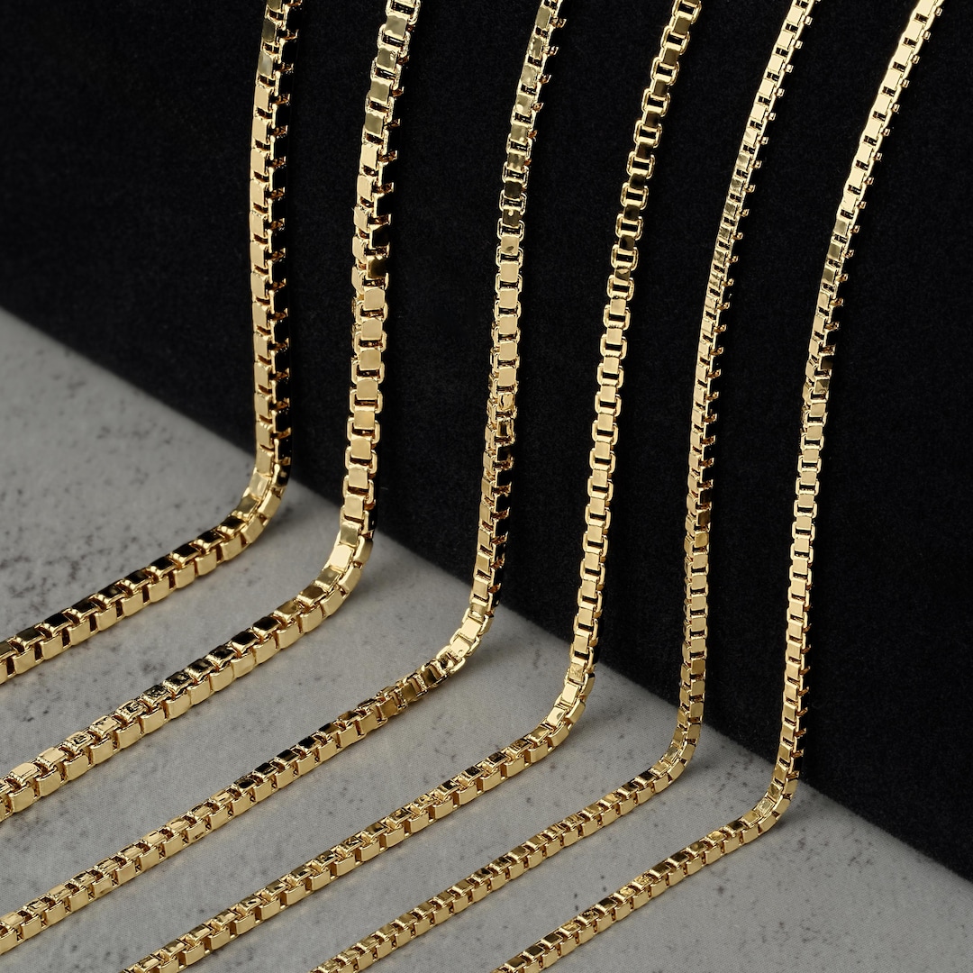 10k Solid Gold Classic Box Square Chain Necklace for Women / Slim ...