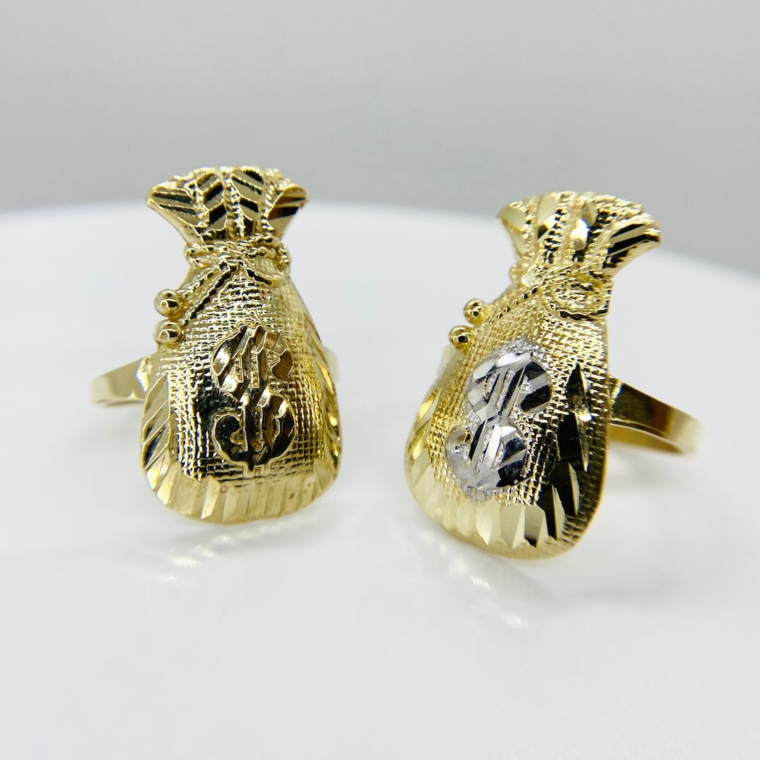 10k Solid Gold Money Bag Ring for Boy Men Women / Stylish Wealth Symbol ...