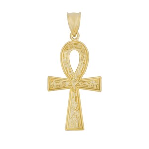 10k Solid Gold Nugget Ankh Celtic Cross Pendant Charm Necklace Unique ...