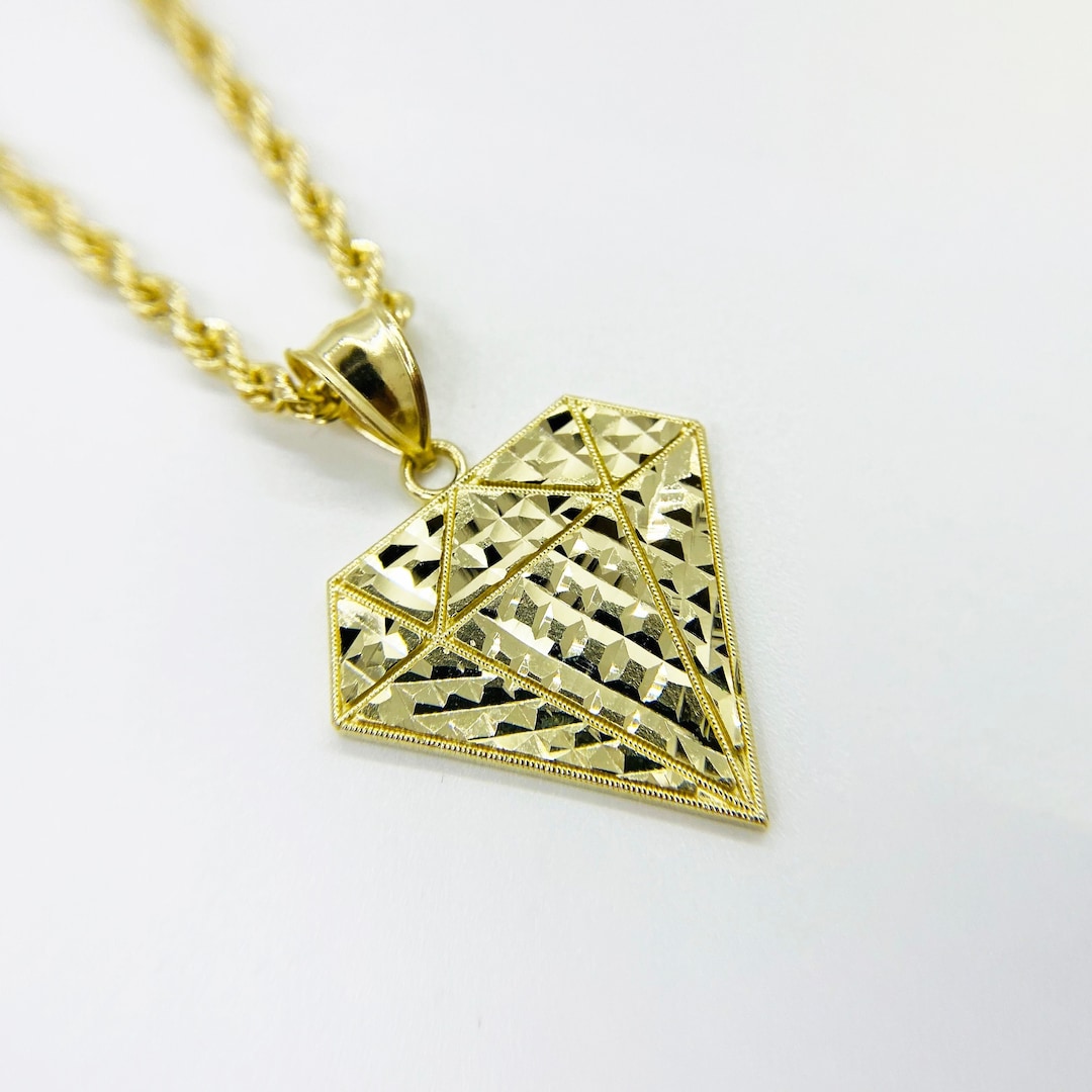 10k Solid Gold Diamond Shape Charm Pendant Unisex Gold Pendant Stylish ...