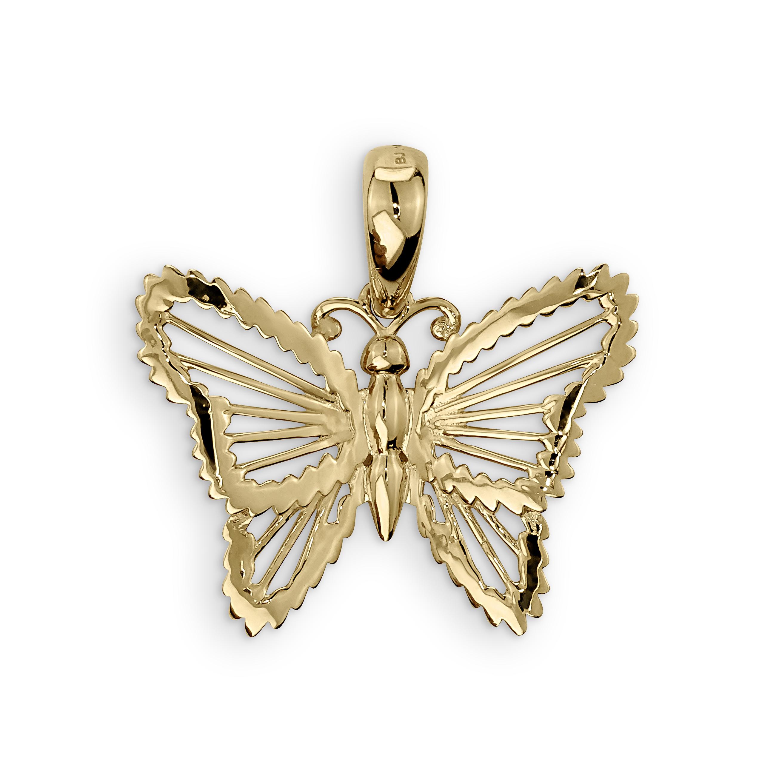 10k & 14k Solid Gold Butterfly Pendant Necklace Classic Charm for Women ...