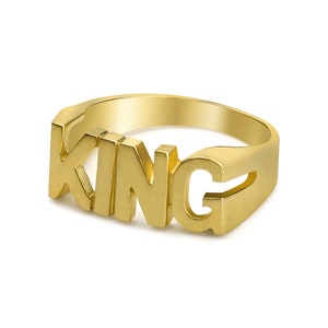 10k Solid Gold Classic Word KING Ring for Men Unique Bold King Ring ...