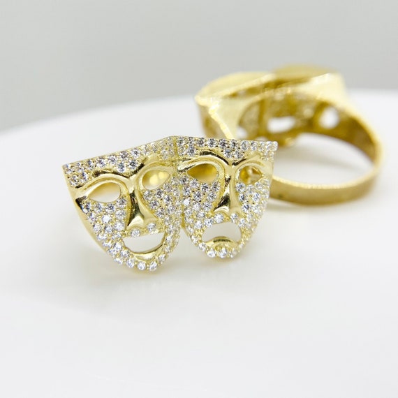 10k Solid Gold Comedy Tragedy Two Face Mask CZ Theater Ring - Etsy