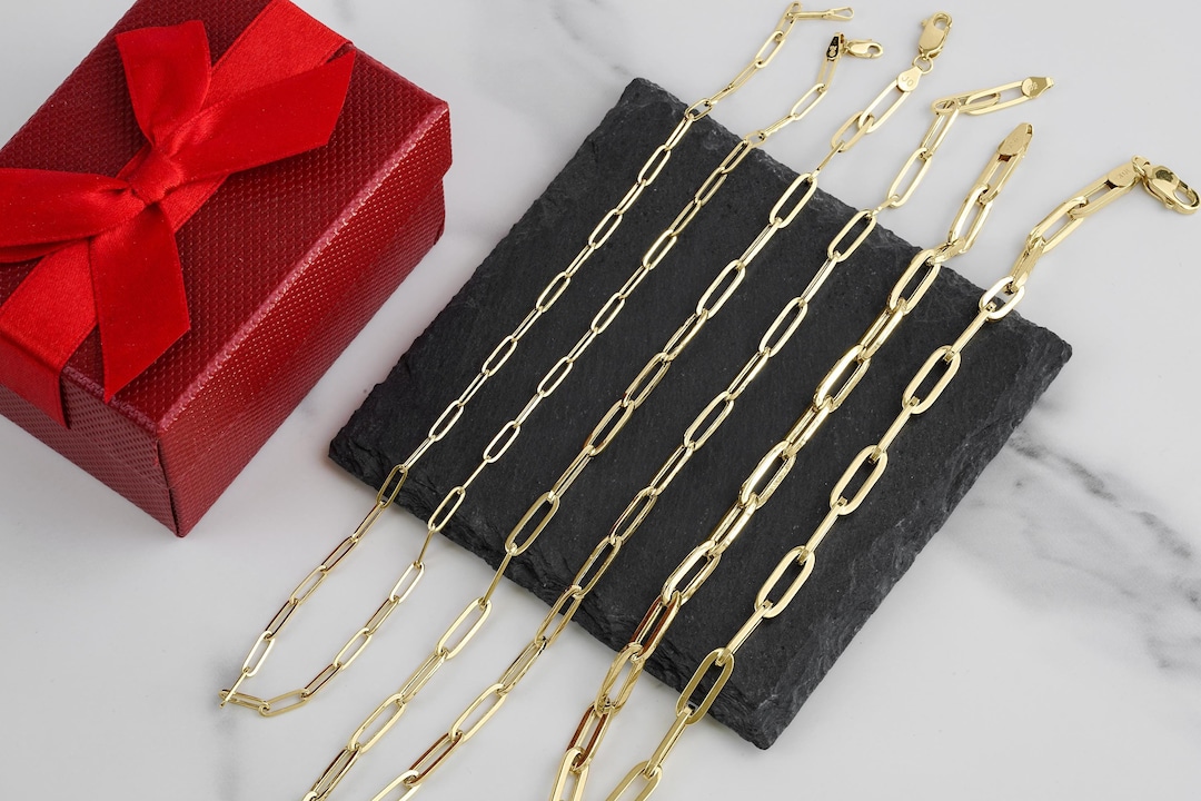 10k & 14k Gold Classic Fancy Paperclip Chain Necklace (hollow) - Etsy