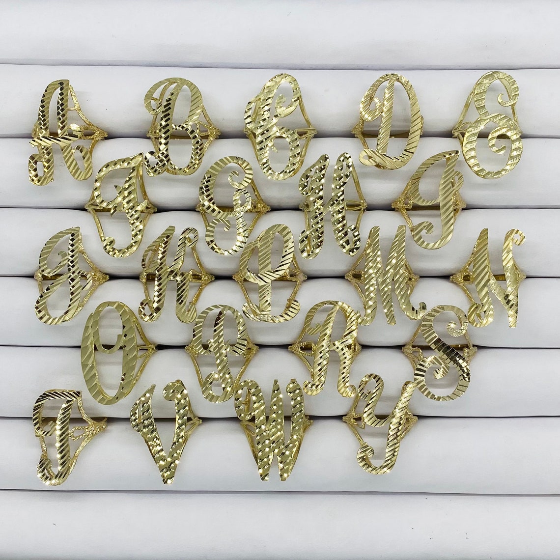 10k Solid Gold Cursive Initial Letter Alphabet Diamond Cut - Etsy