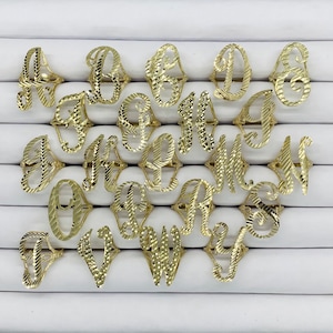10k Solid Gold Cursive Initial Letter Alphabet Diamond Cut Monogram ...