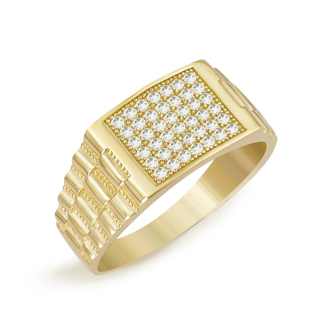 10k & 14k Solid Gold Rectangle Rollie Style Band CZ Simple Statement ...