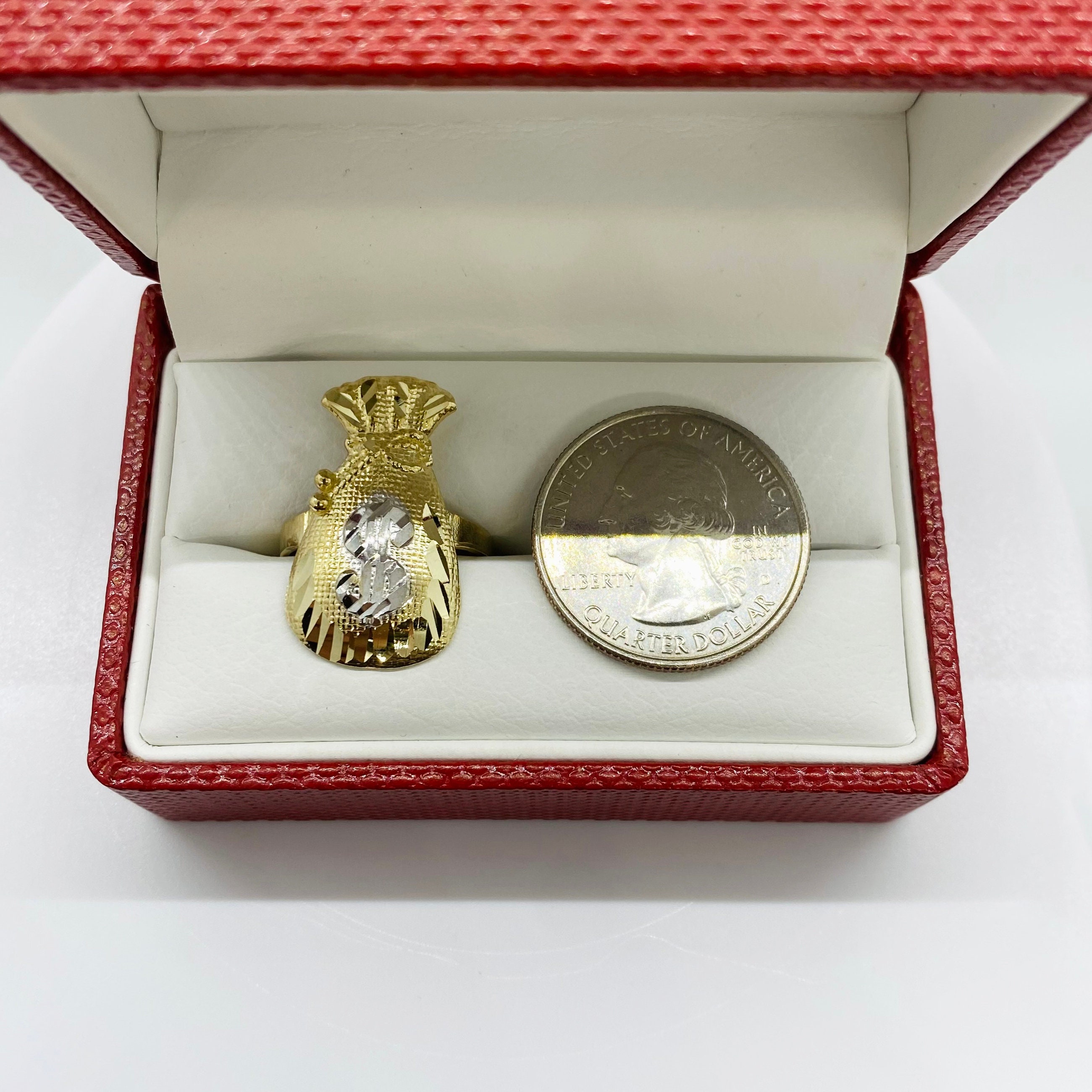 10k Solid Gold Money Bag Ring for Boy Men Women / Stylish Wealth Symbol ...