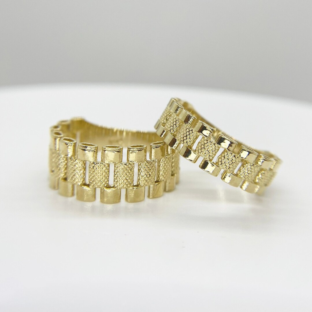 10k Solid Gold Rollie Vintage Band Ring - Textured Presidential Style ...