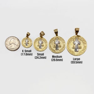 14k Solid Gold Saint Benedict Round Two-tone Charm Pendant Necklace for ...