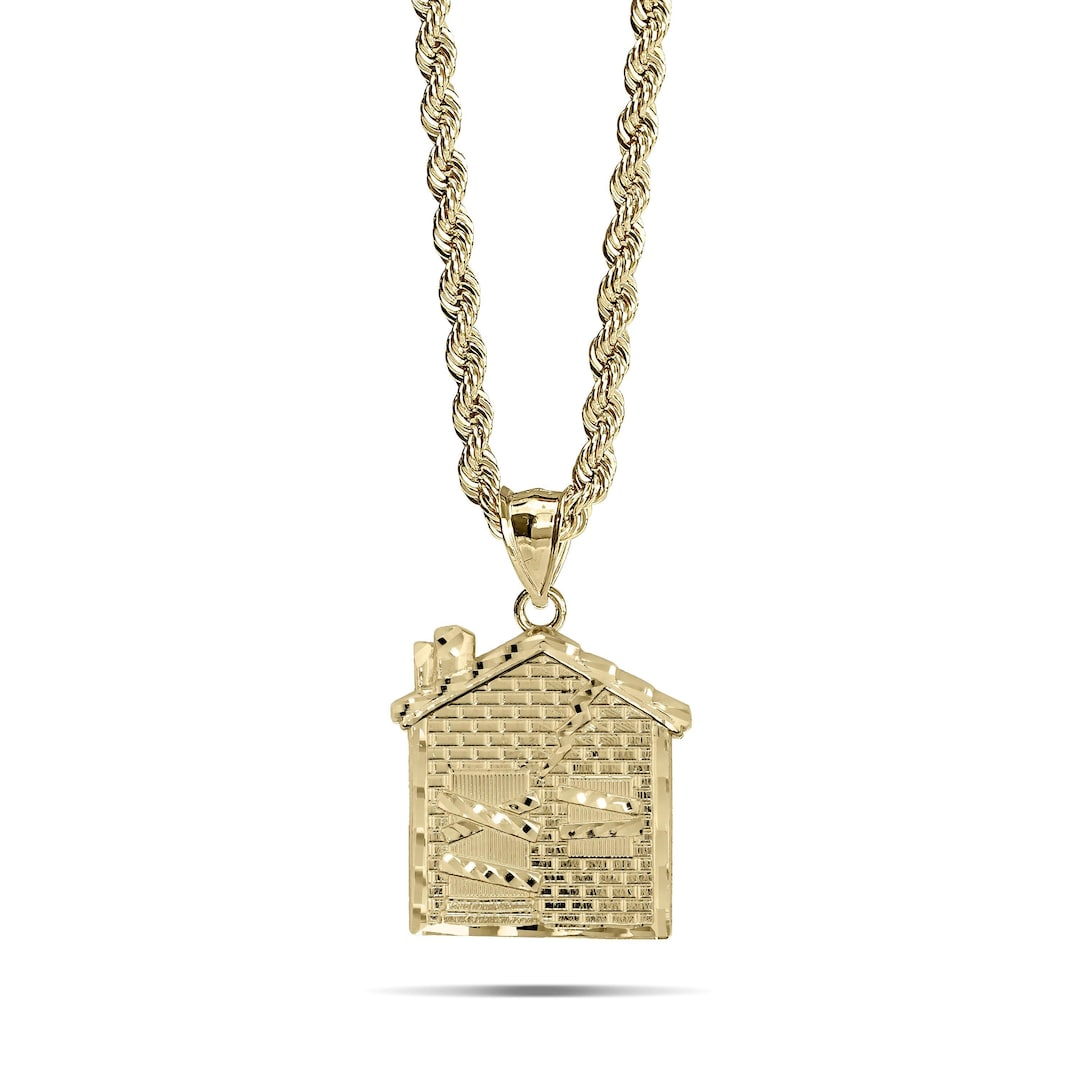 10k Solid Gold Trap House Home Pendant Necklace for Boy Men Him ...
