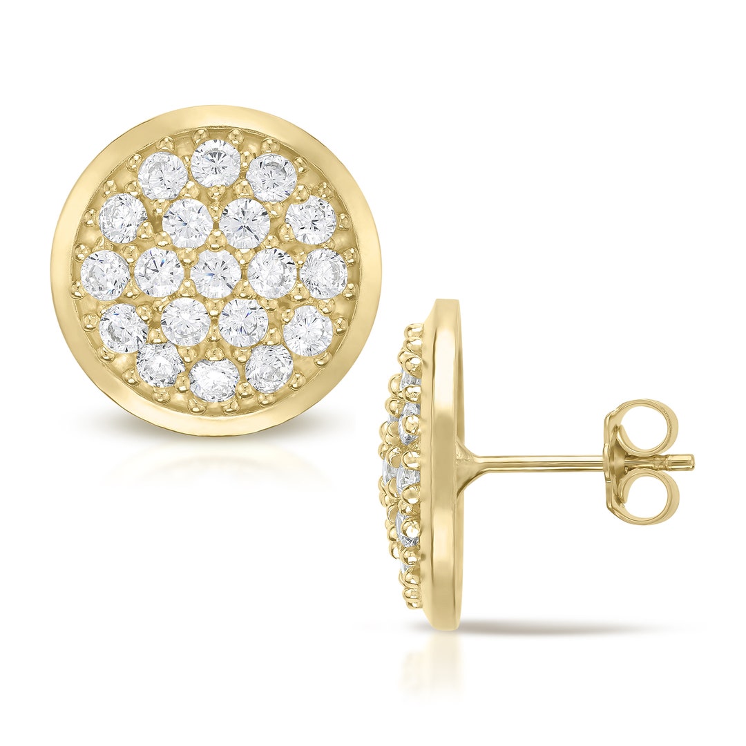 10k Solid Gold Round CZ Classic Push Back Stud Earrings for Kids Women ...