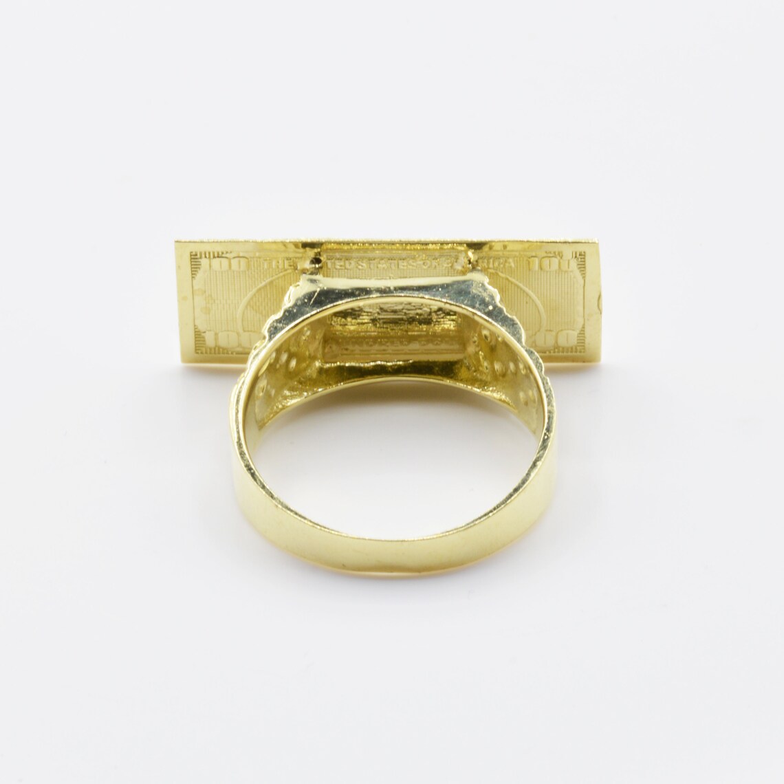 10k Solid Gold 100 Hundred Benjamin Dollar Bill Money Ring for Boy Men ...
