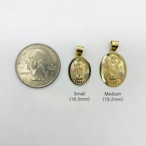 14k Solid Gold Virgin Mary Virgen Maria Lady Guadalupe Oval Round Circle Pendant Charm Necklace ...