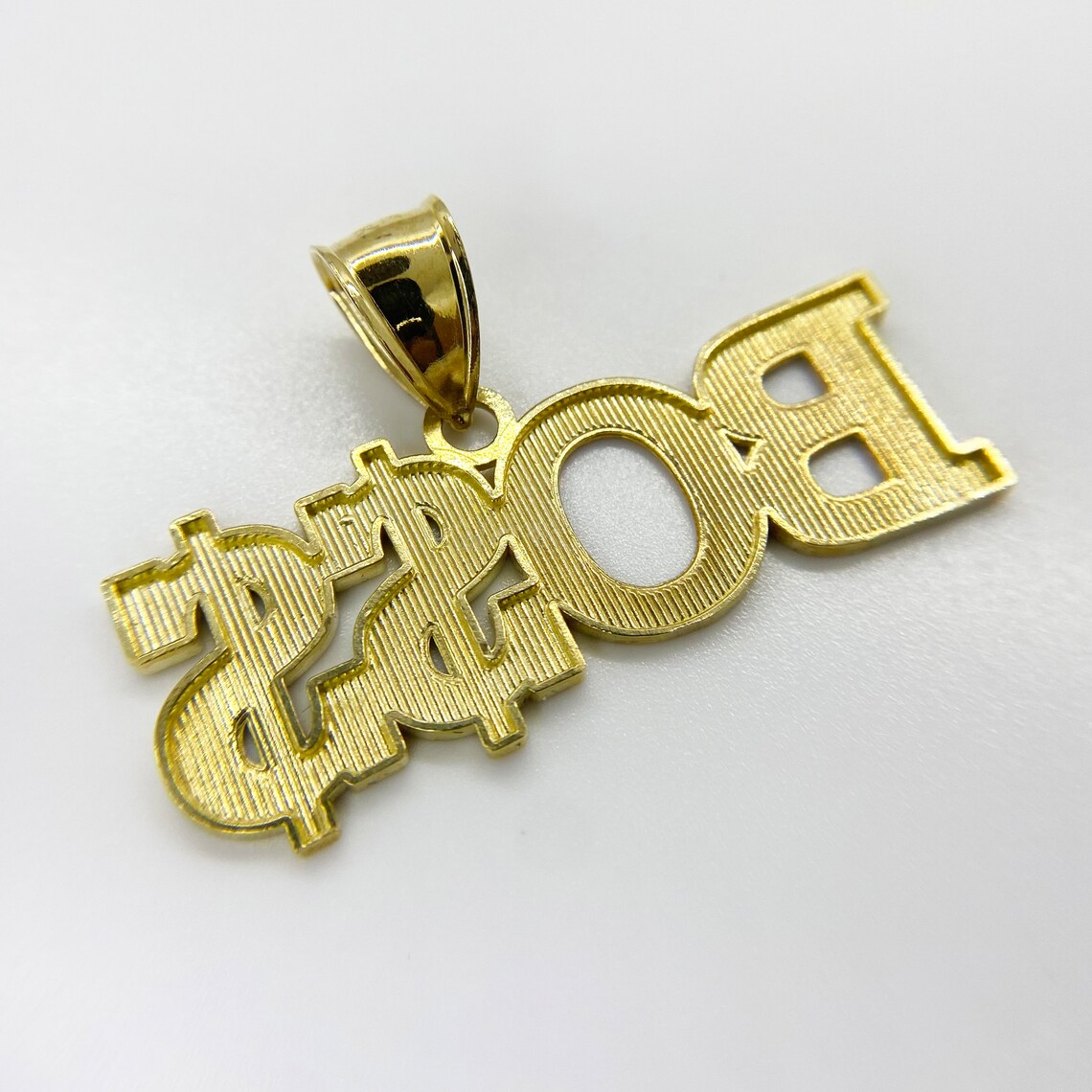 10k Solid Gold "boss" Word Charm Pendant Necklace for Men Boys Him ...
