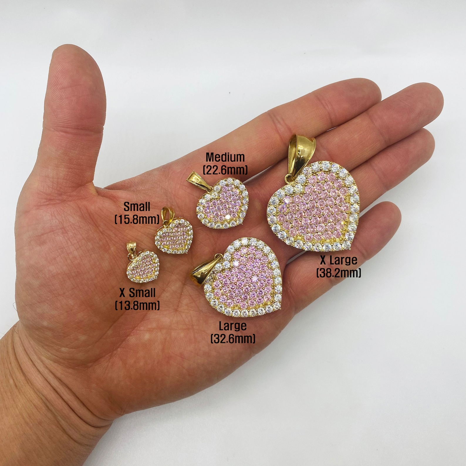 10k Solid Gold Pink Heart CZ Love Pendant Charm Necklace Chain for ...
